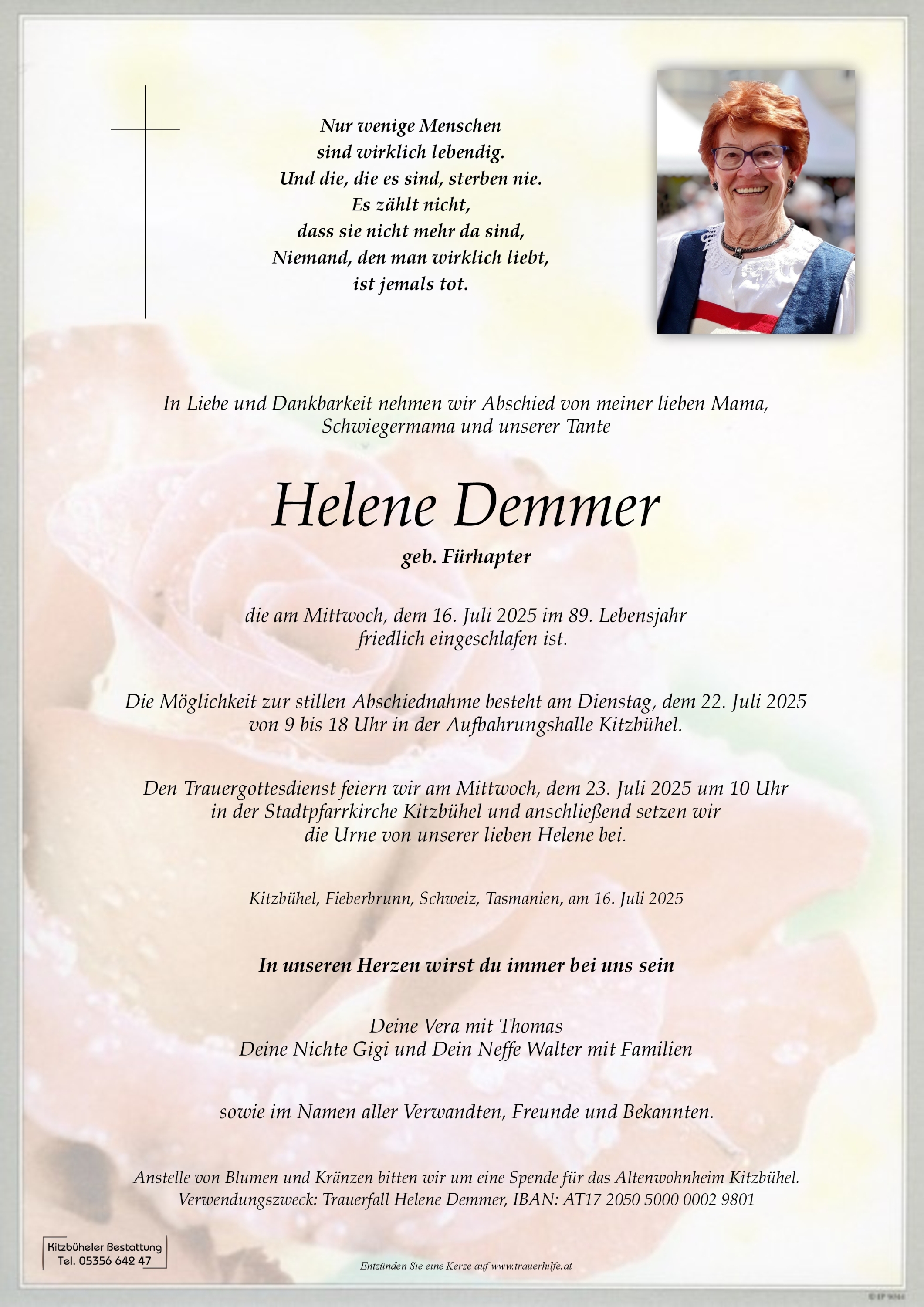 Todesanzeige - Abschied Bestattung Klocker GesmbH