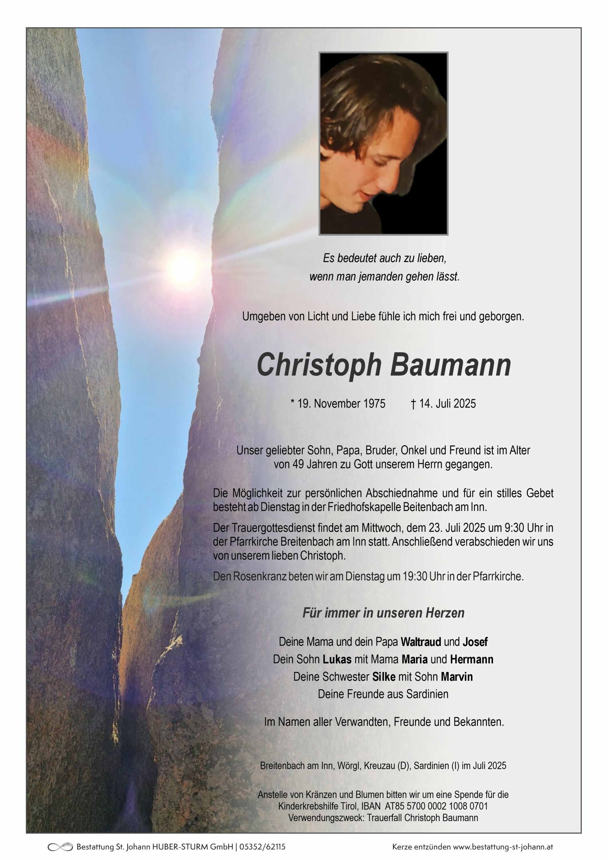 Todesanzeige - Abschied Bestattung Klocker GesmbH