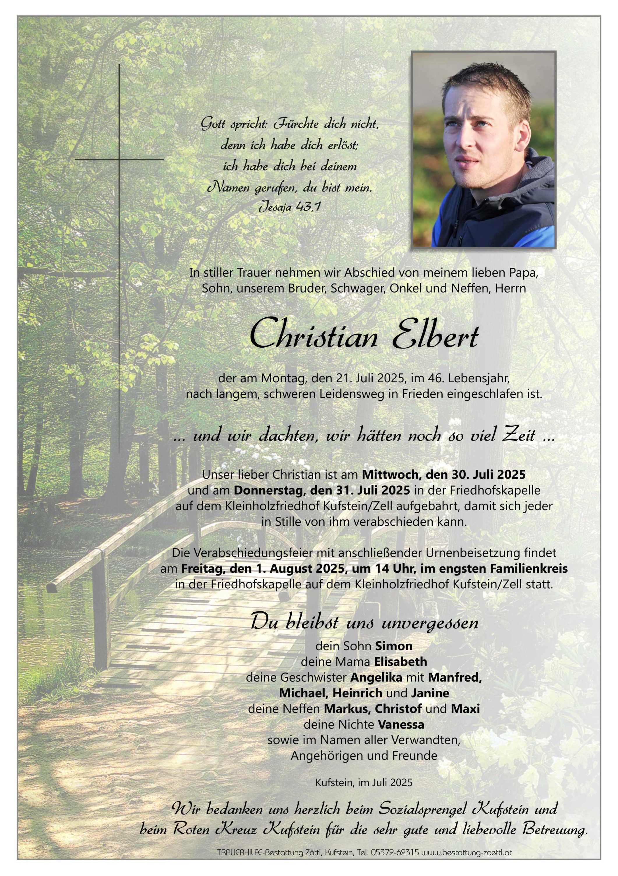 Todesanzeige - Abschied Bestattung Klocker GesmbH