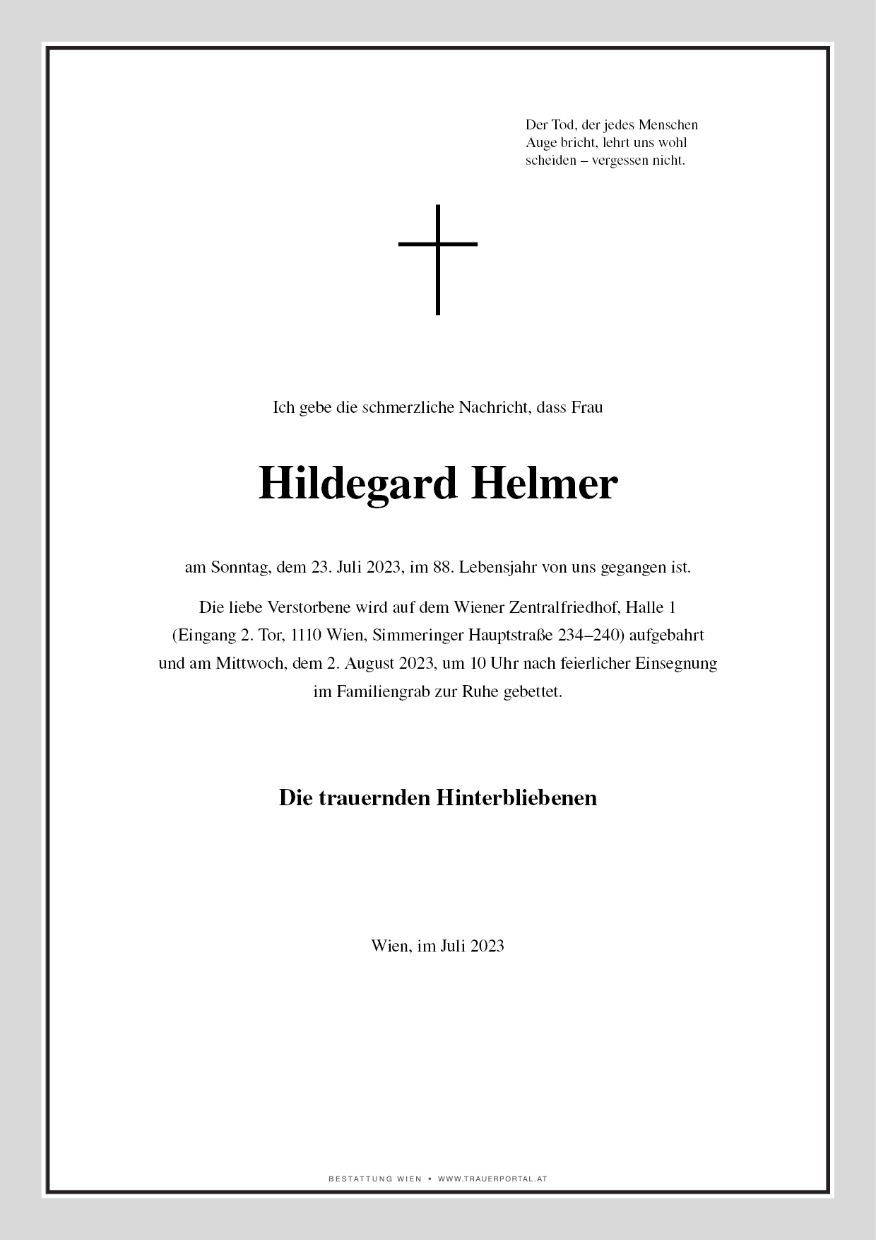 Todesanzeige - Trauerhilfe – abschied GesmbH