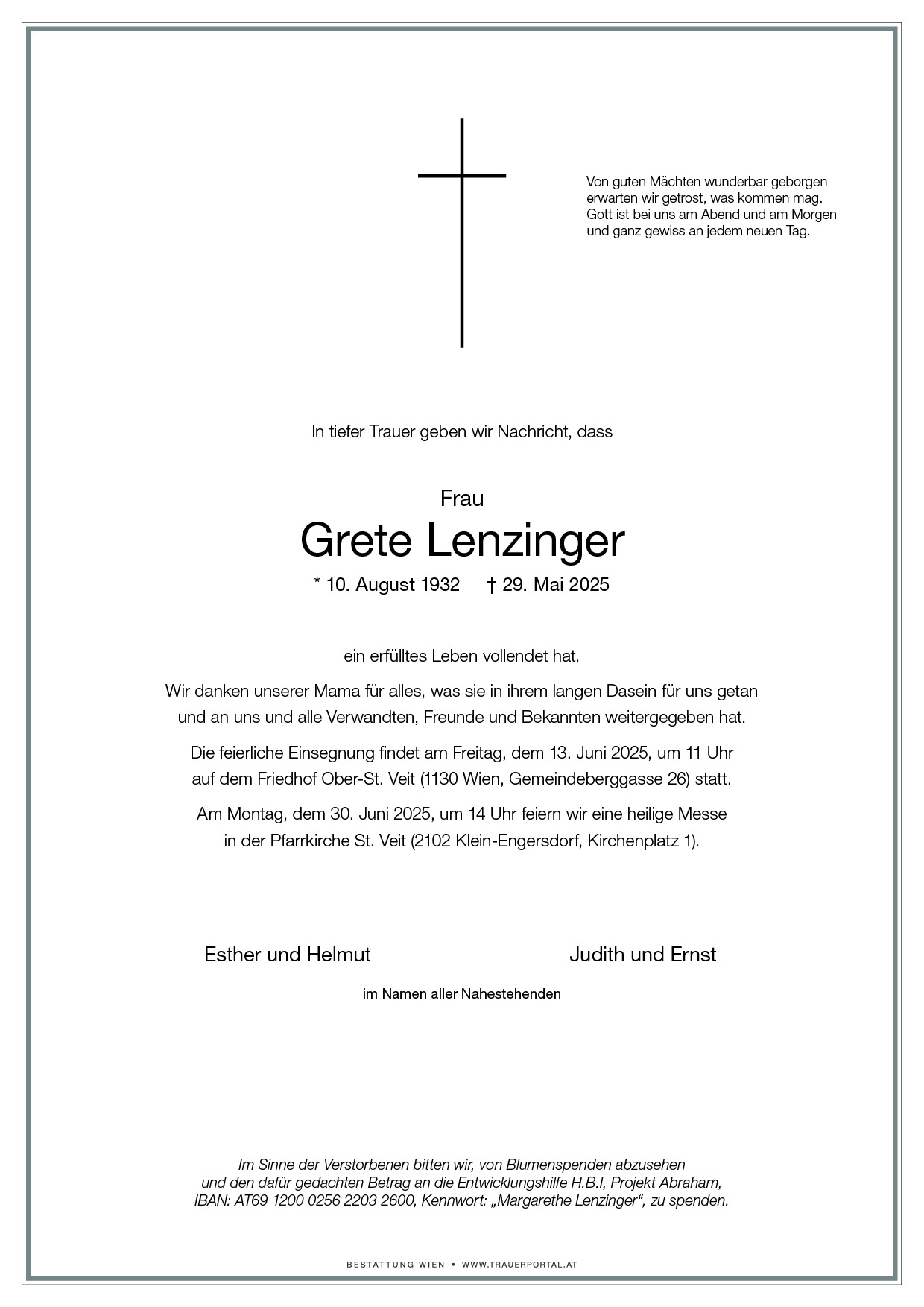 Todesanzeige - Trauerhilfe – abschied GesmbH